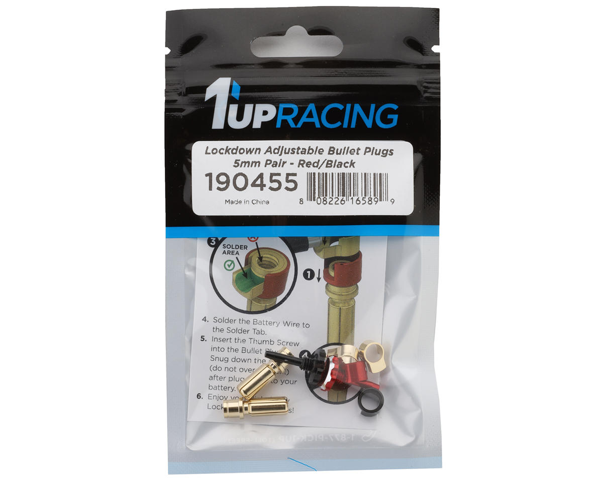 1UP Racing "Lockdown" Adjustable Bullet Plug Grips w/5mm Bullets (Red ...