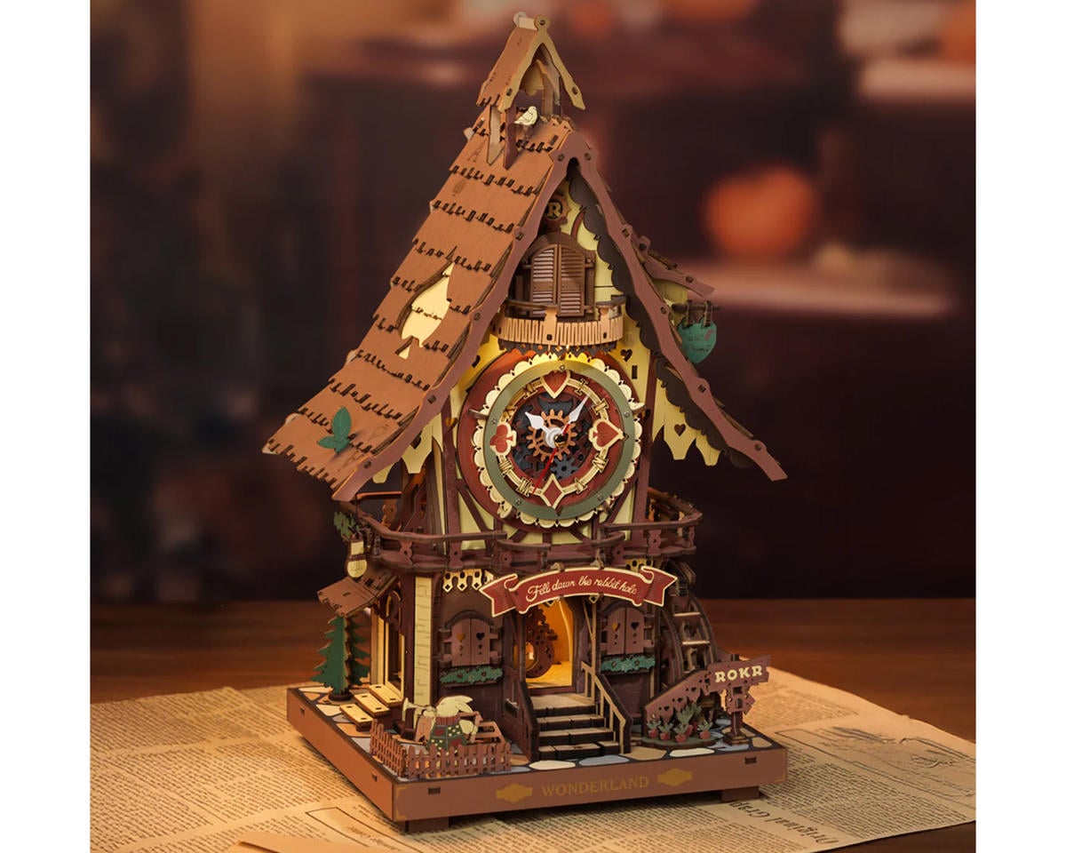 Robotime Cuckoo Clock Stained Wood Mechanical DIY Miniature 3D Wooden ...