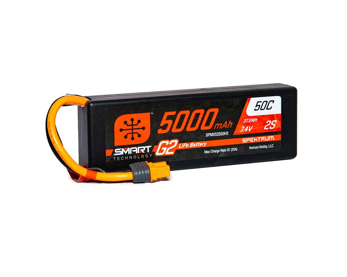 Spektrum RC 2S Smart LiPo 50C Hard Case Battery Pack (7.4V/5000mAh ...